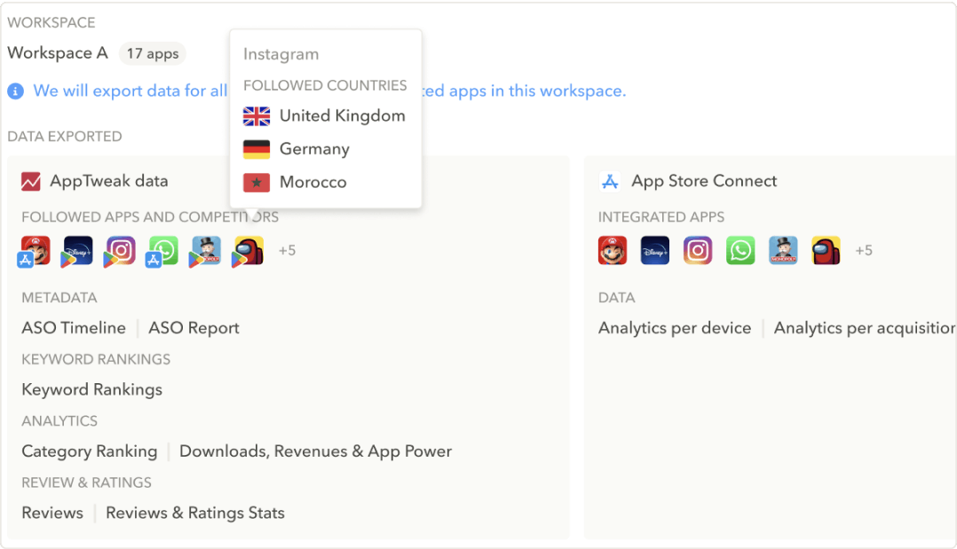No-code solution to export App Store & Google Play data